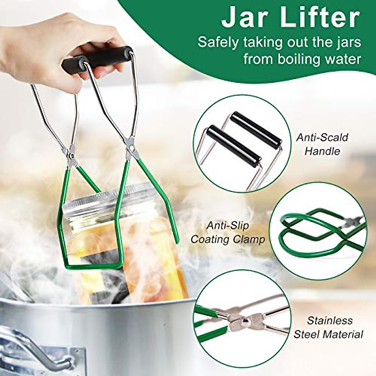 Canning Supplies Starter Kit, 11pcs Canning Kit Home Canning Tools Set for Canning Pot Manson Jars - Jar Lifter, Lid Lifter, Jar Wrench, Funnel, Can Tong, Jar Brush, 4 Set Canning Lids and Rings