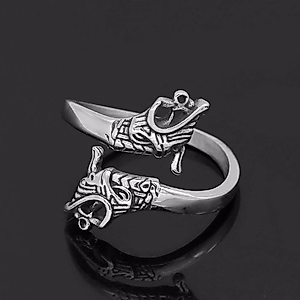 Fantasy Forge Jewelry Norse Wolves Geri Freki Ring Mens Womens Silver Stainless Steel Viking Wolf Band Sizes 9-13 (11)