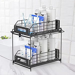 Newfun Under Sink Organizer, 2 Tier Slide Out Sink Shelf Cabinet Storage Shelves, Pull Out Cabinet Organizer for Under Kitchen Bathroom Sink Organizers and Storage