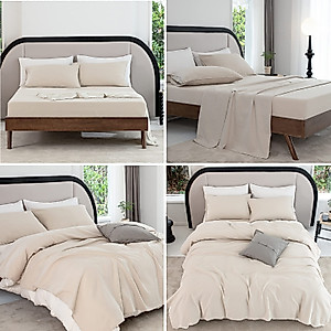 Talasily Linen Sheets Queen Linen Bed Sheet, 4 Piece Breathable Linen Cotton Sheets Queen Size Set, Linen Cotton Blend Sheets for All Seasons- Deep Pockets, Easy-Fit, (Queen, Beige)