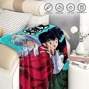 JUST FUNKY Inuyasha Fleece Throw Blanket | 45” x 60” Inches | Featuring Half Dog Demon and Half Human Inuyashaand Kagome | Bed Couch Decor | Officially Licensed
