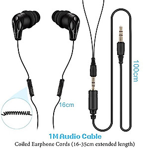 AGPTEK IPX8 Waterproof in-Ear Earphones, Coiled Cable Swimming Earbuds with Stereo Audio Extension Cable, Wired, Black