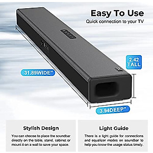 OXS Sound Bars for TV, Home Theater Audio with Built-in Subwoofer, 3D Surround Sound System TV Sound Bar, TV Speakers, Bluetooth 5.0/Aux/Optical/Coaxial, 80-Watt, 3Eqs, Wall Mountable