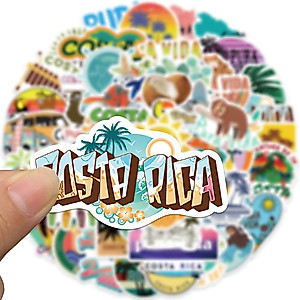 50Pcs Costa Rica Stickers Pack, Aesthetic Pura Vida Waterproof Vinyl Stickers for Water Bottle Laptop Scrapbook Journal, Summer Tropical City Decals for Kids Girls Teens Adults