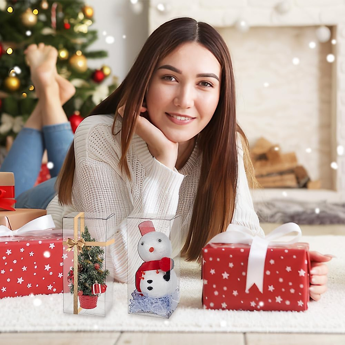 BENECREAT 20 Pack 2.7x2.7x6.3 Plastic Boxes Rectangle Plastic Party Favor Boxes for Wedding Party Treat Candy Cupcakes