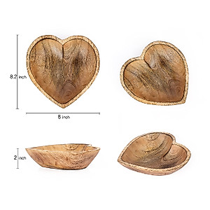WitnyStore 8" Heart Shaped Bowl - Functional and Collectible Bowl - Handcrafted Wooden Bowl for Serving Candy Nuts Desserts Fruits or Accent Decor Gift for Any Occasion - 8" Brown