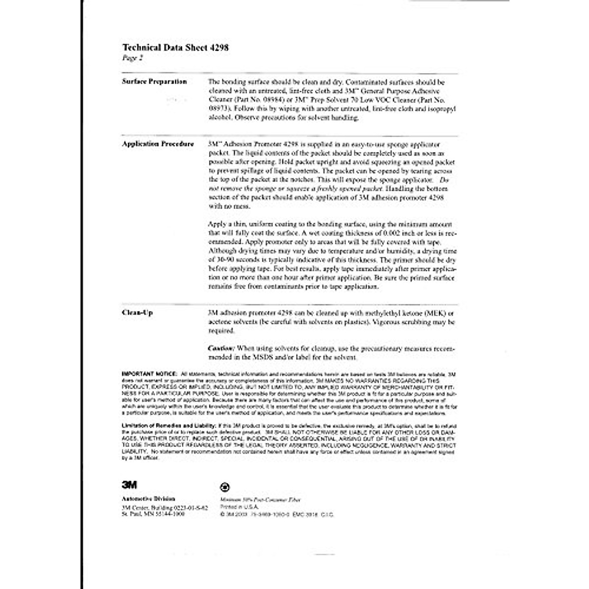 3M 4298 Adhesion Promoter, 3 Sponge Applicators