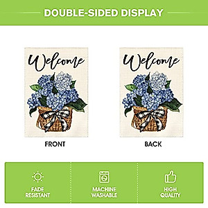 AVOIN colorlife Hydrangea Spring Summer Garden Flag 12x18 Inch Double Sided Outside, Floral Welcome Yard Outdoor Flag