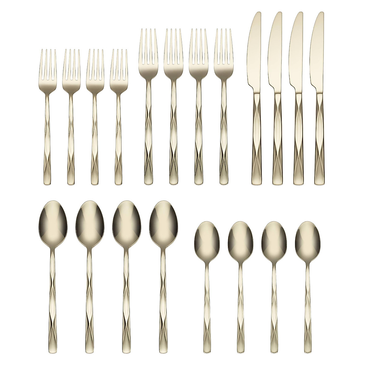 Cambridge Ayden Champagne Mirror Piece Flatware Set, 20 Count, Metallic