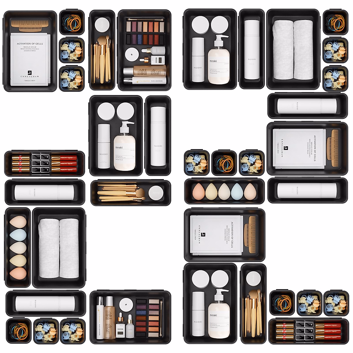 A-LuGei 【𝟮𝟮𝗣𝗖𝗦】 Plastic Black Desk Drawer Organizer, Bathroom Organizers and Storage, Makeup Organizer, Organization and Storage Bin Container for Vanity Office Utensils Tool Pantry Cosmetic