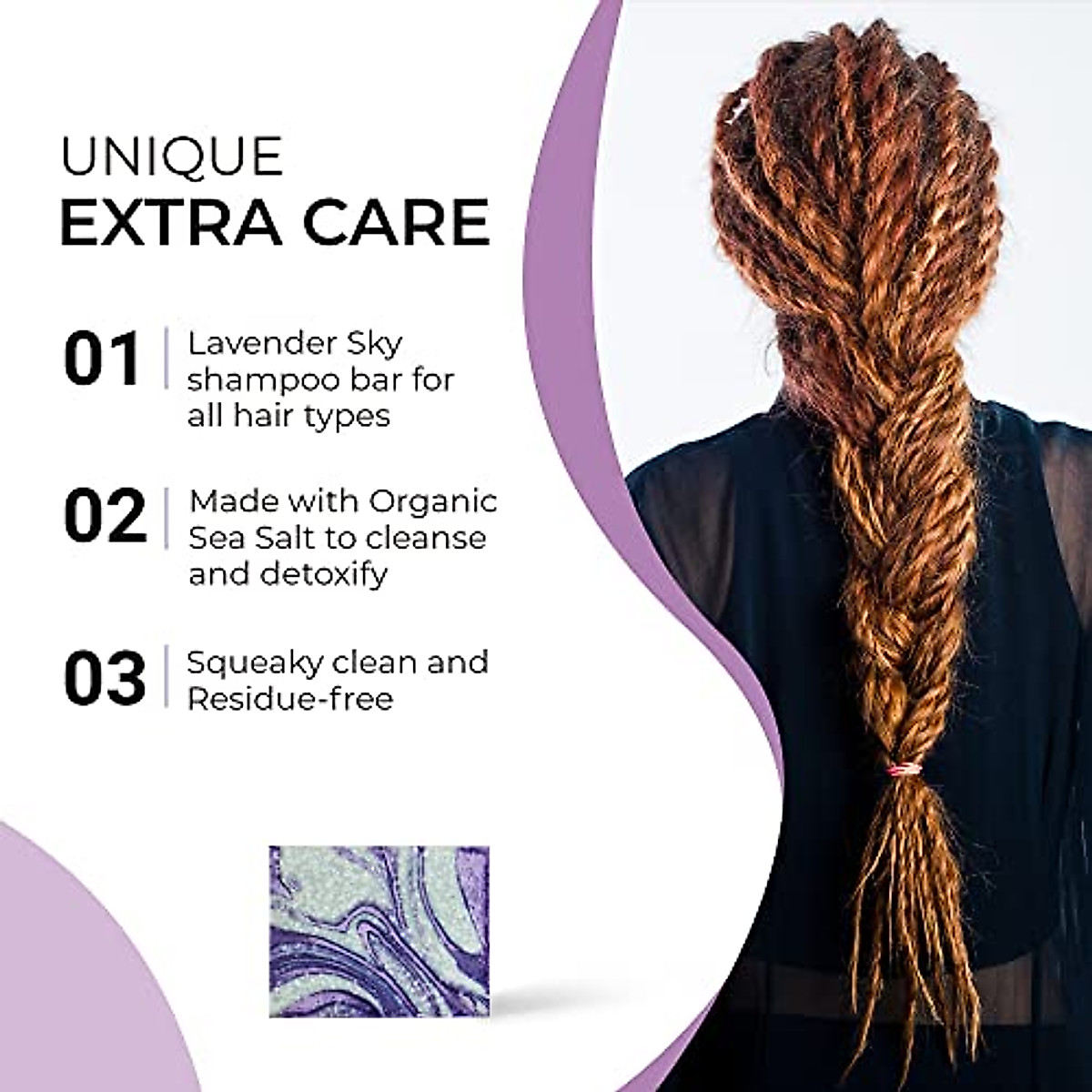 Dollylocks Organic Shampoo Bar for Dreadlocks, Vegan Shampoo with Coconut Oil, Essential Oils, Sea Salt, Plant-Based Shampoo Bars for Hair, Residue Free and Cruelty Free - (4.5oz) Lavender Sky