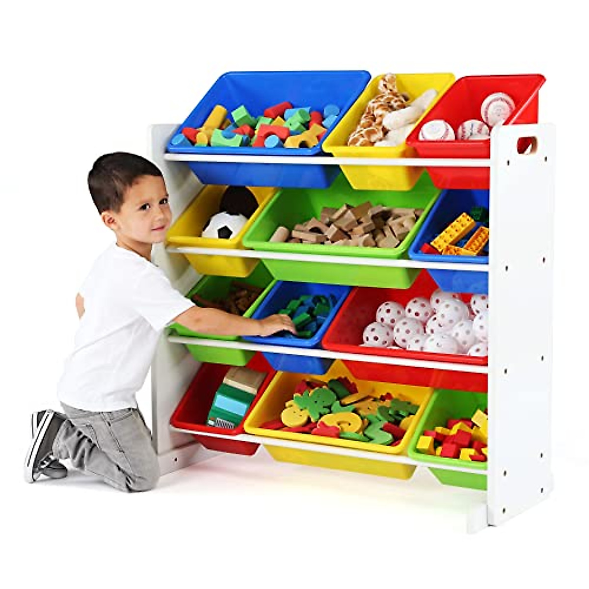 Humble Crew, White/Primary Kids' Toy Storage Organizer with 12 Plastic Bins