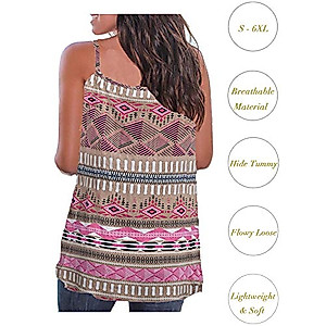 Kaei&Shi Spaghetti Strap Print Long Vest,Flowy Tank Top for Women,Pleated Dressy Loose Cami,Swing Camisole Zigzag Pink Medium