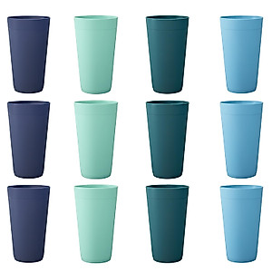 US Acrylic Newport 20 ounce Unbreakable Plastic Stackable Water Tumblers in 4 Coastal Colors | Set of 12 Drinking Cups | Reusable, BPA-free, Made in the USA, Top-rack Dishwasher and Microwave Safe