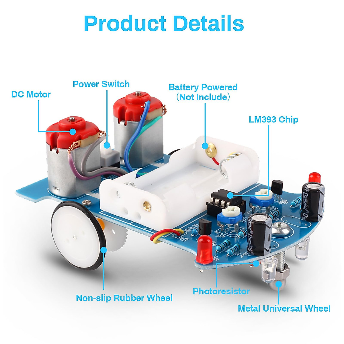 2 Pack, Practice Learning Kit Smart Car Soldering Project Kits Line Following Robot Kids DIY Electronics Education School Competition