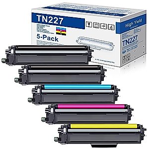 TN-227BK TN-227C TN-227M TN-227Y High Yield Toner Cartridge: NUC Compatible Replacement for Brother TN227 Works for MFC-L3710CW L3730CDW HL-3230CDN DCP-L3550CDW Printer (5 Pack, 2BK+1C+1M+1Y)
