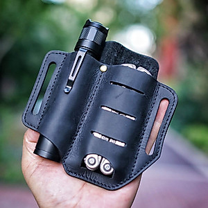 VIPERADE PJ8 Small EDC Leather Sheath for Belt, Leather Multitool Sheath, EDC Belt Organizer, Handmade 2 Pockets Belt Leather Slip Sheath, Leather EDC Pocket Organizer for Men