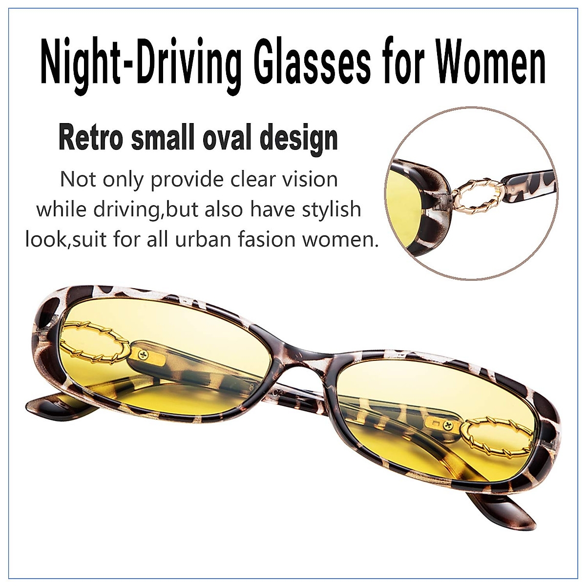 Berwke Night Driving Glasses for Women Anti Glare Polarized-Photochromic Night Vision Glasses Leopard