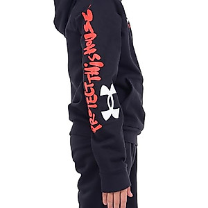 Under Armour boys Rival Fleece Graphic Hoodie, (001) Black/Beta/White, Large