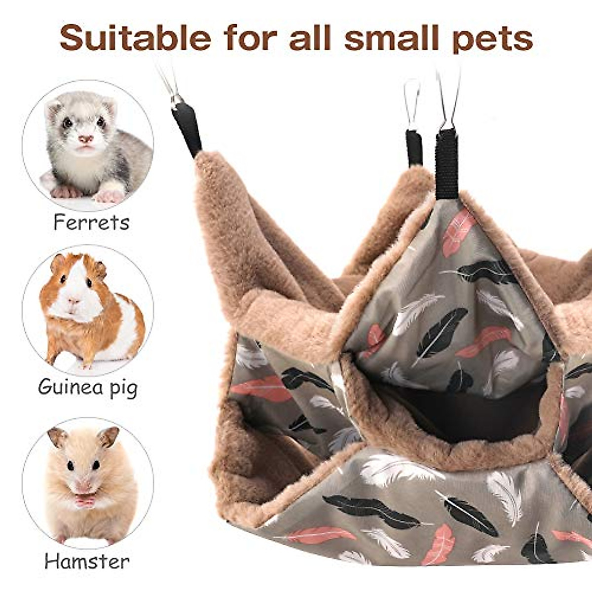bokemar Small Animals Warm Plush Triple Bunkbed Cage Hanging Hammock Bed,Guinea Pig Cage Accessories Bedding, Warm Hammock for Parrot Ferret Squirrel Hamster Rat Playing Sleeping