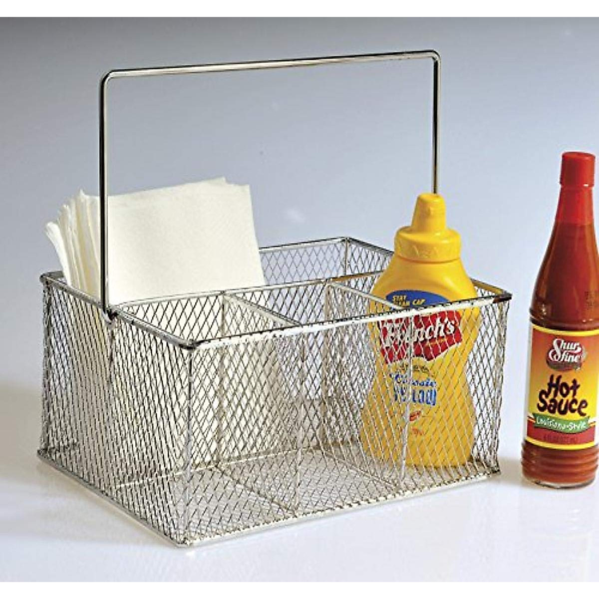 G.E.T. Enterprises Stainless Steel 9.375" x 6.875 Mesh Wire Flatware Basket, 4.5" Deep Iron Chrome Plated Condiments Collection WB-700 (Pack of 1)