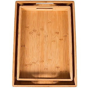 BirdRock Home 2pc Bamboo Serving Trays Set with Handles - Wood - Food - Breakfast Tray - Party Platter - Nesting - Kitchen and Dining
