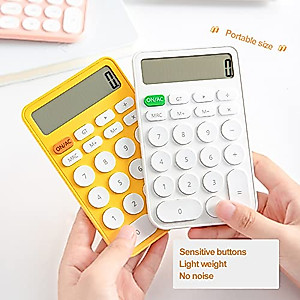 Benkaim White Desk Basic Cute Calculator, Small Portable Standard Calculator 12 Digit Dual Power Handheld Desktop Calculator with Large LCD Display and Sensitive Buttons