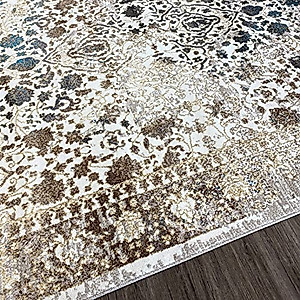 Persian-Rugs Luxe Weavers Rug 6495 – Distressed Floral Area Rug, Cream 2x3