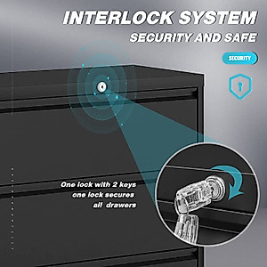 Aobabo 3 Drawer Vertical File Cabinet,35.55In Wide Metal 3 Drawer Vertical Filing Cabinet with Lock,Home Office School Furniture for Letter/Legal/F4/A4 Size Hanging Files,Black