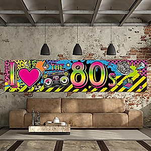 80s Party Decorations I Love 80s Banner, 1980s Hip Hop Sign Backdrop Photo Booth Birthday Party Supplies, 70.8 x 15.7 Inch