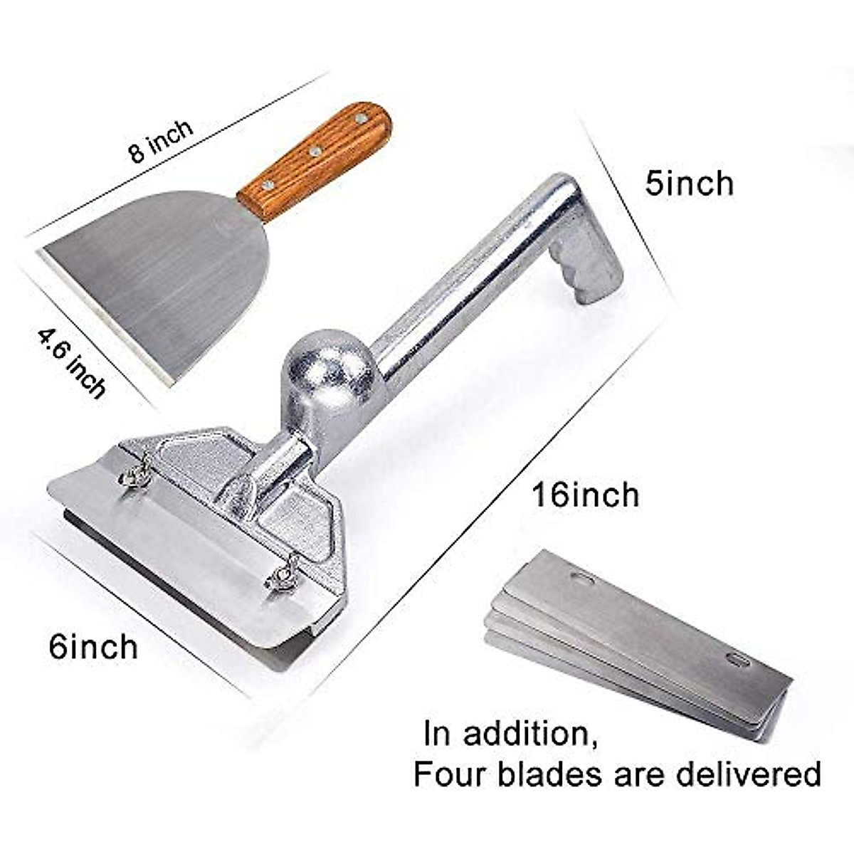 SHANGPEIXUAN Grill Scrapers, Heavy Duty Casting Aluminum Commercial Griddle Scraper with 5 Blades and Small Slant Edge Grill Scraper