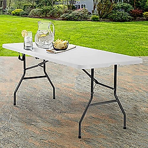 FDW Folding Tables, Plastic 6ft Folding Table,Half Portable Foldable Table for Parties, Backyard Events,White