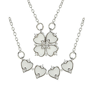 VANGETIMI 2 in 1 Four Leaf Clover Charm Lucky Necklace Heart Crystal Pendant Necklace Silver Link Mother's Day Gifts Jewelry for Women