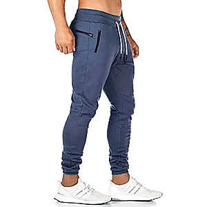 MANSDOUR Men's Athletic Gym Pants Workout Running Joggers Pants Slim Fit Sport Track Pants Outdoor Jogging Sweatpants Casual Quick Dry Tapered Training Trousers with Zipper Pockets Navy