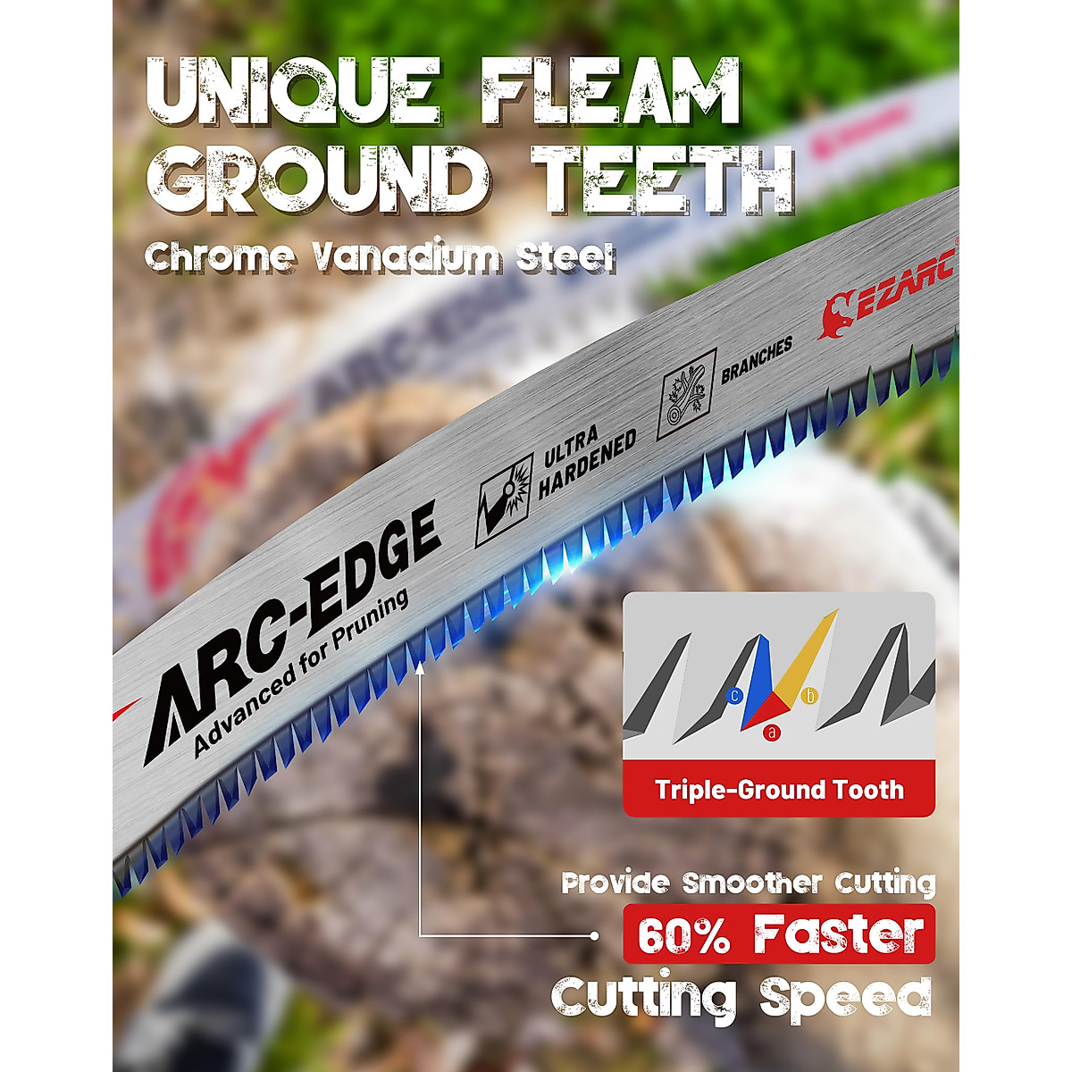 EZARC Japanese Teeth Reciprocating Saw Blade 15 Inch, Arc Edge Wood Pruning Saw Blades 6TPI for Tree Trimming, Wood Cutting, 3 Pieces