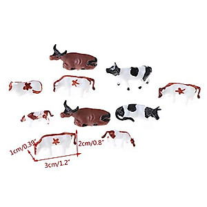 Hiawbon Mini Colorful Cattle Figurines Simulated Cattle HO Scale 1:87 Realistic Plastic Cow Figurines, 20 Pcs