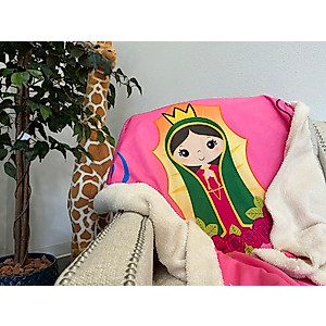 Linzy Plush Virgin Mary Our Lady of Virgen de Guadalupe Baby Double Blanket, Super Soft Baby Double Blanket (50x40 Inch), Pink, 62312