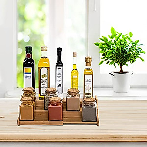 Seville Classics Bamboo Premium Wood 3-Tier Step Shelf Spice & Seasoning Storage Rack Organizer for Kitchen, Cabinet, Countertop, Pantry, Bathroom, Salon, Adjustable Expandable 8.5"-15" W Single