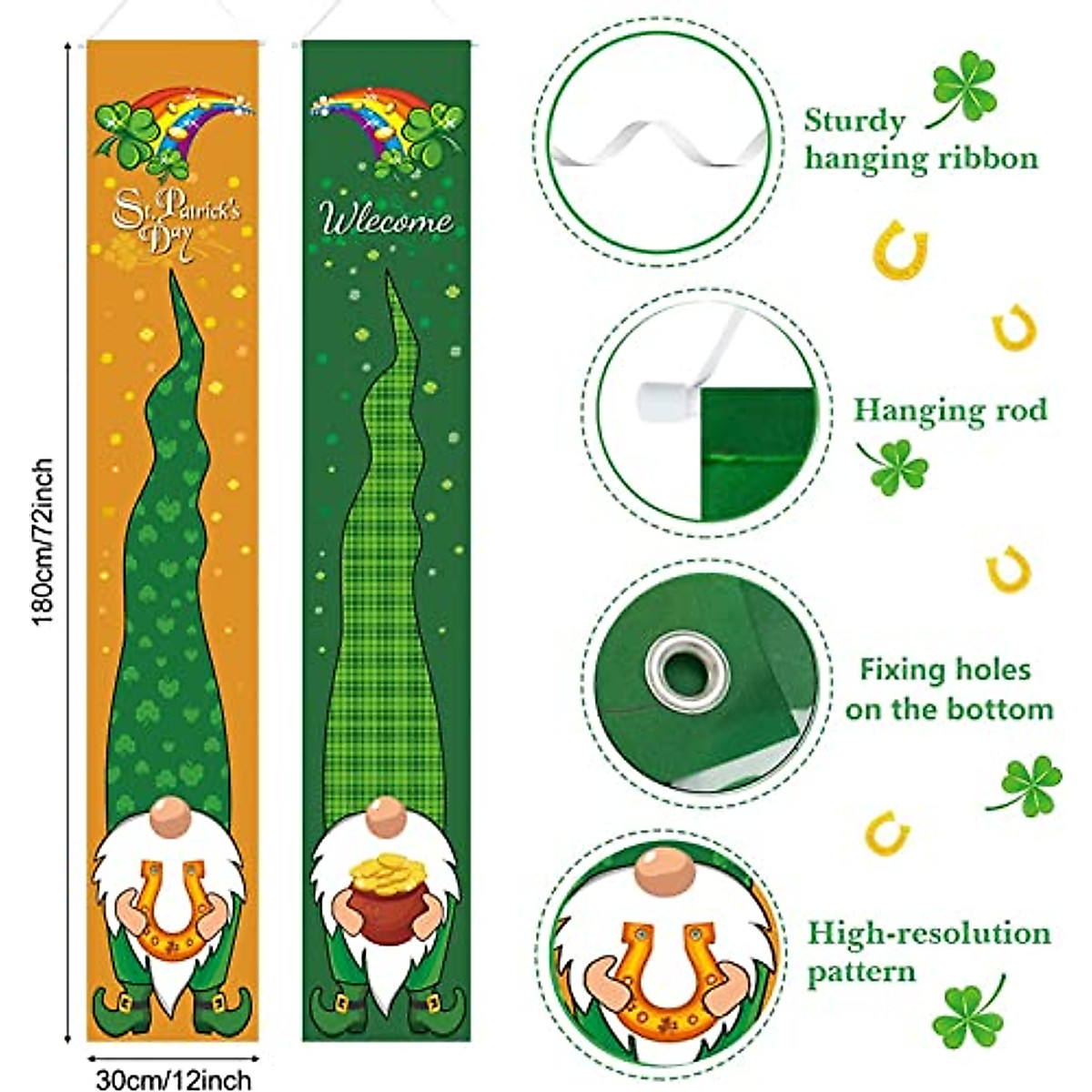 Viajero St. Patricks Day Decorations Banners Gnome Shamrock Welcome Hanging Signs