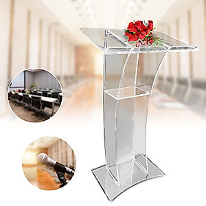 Conference Pulpit Acrylic Transparent Podium Clear Church Lectern Pulpit Office with Light and Remote Control 24x16x43 Inch (Without LED and Remote Control)