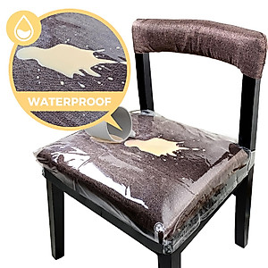 6 Pack Large Plastic Chair Covers Protectors for Dining Room, Clear Chair Seat Cover with Adjustable Belt Strap Fits 18”-22” Seats, Waterproof & Scratch Resistant Heavy Duty PVC Dining Chair Cover Set