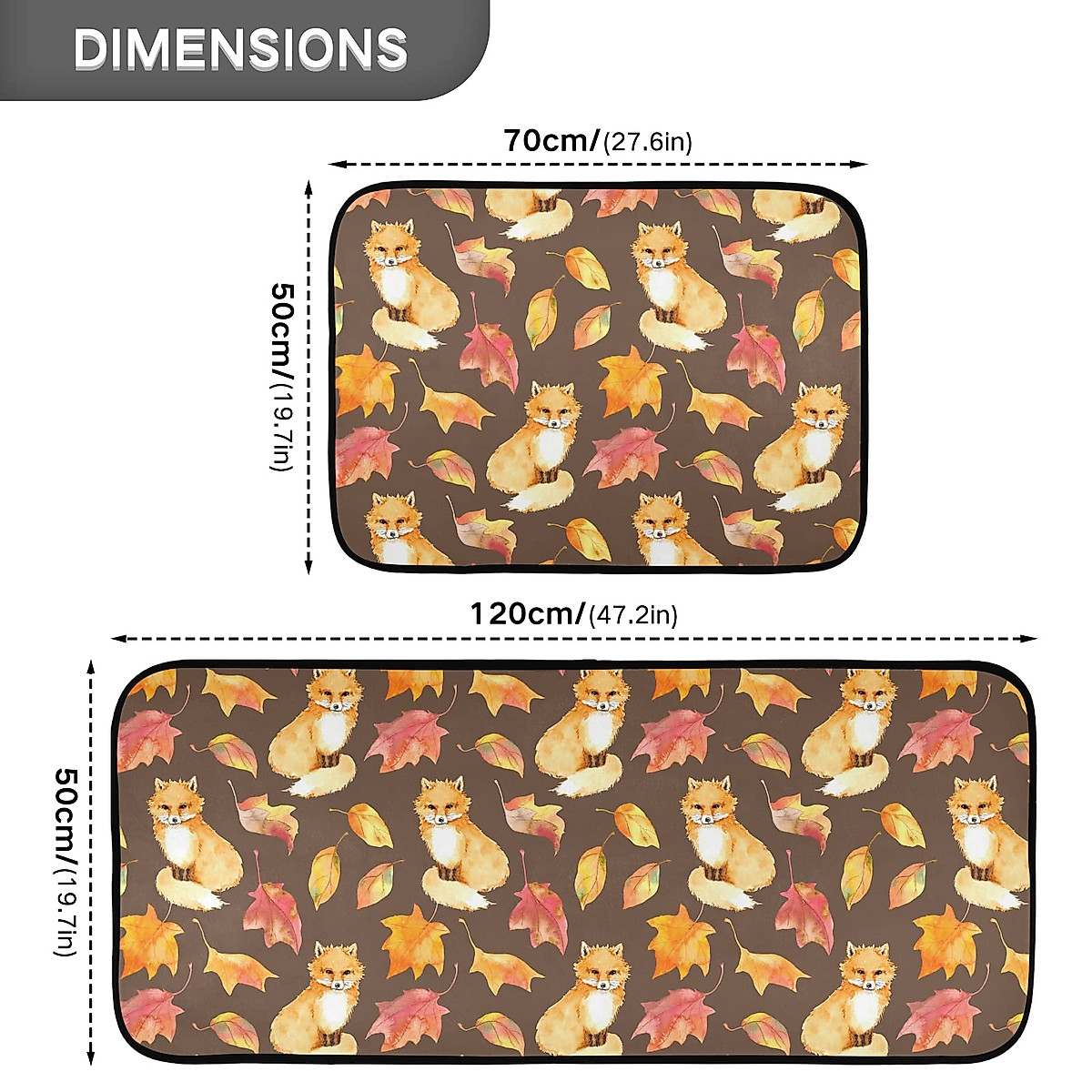 Cute Fox Fall Leaves Kitchen Mat Set of 2 Anti-Fatigue Kitchen Rug Set Non Slip Foam Cushioned Kitchen Runner Rugs and Mats Comfort Standing Mat for Floor Laundry Home Decor