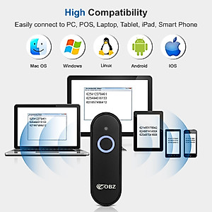 OBZ Mini Bluetooth Barcode Scanner, Upgraded 2D Wireless Barcode Scanner, Versatile 3-in-1 Portable Handheld USB 1D 2D QR Code Scanner Work with Mac OS, Windows, iOS, Android, Tablet, Phone, PC, POS