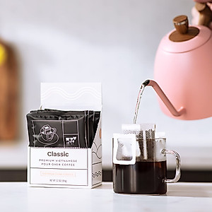 Copper Cow Coffee Premium Vietnamese Coffee: Single-Serve Classic Black Pour Over Coffees, Specialty, Ground, Woman-Owned, Gourmet, Travel, Camping, On-the-Go (includes: 16 classic coffees)