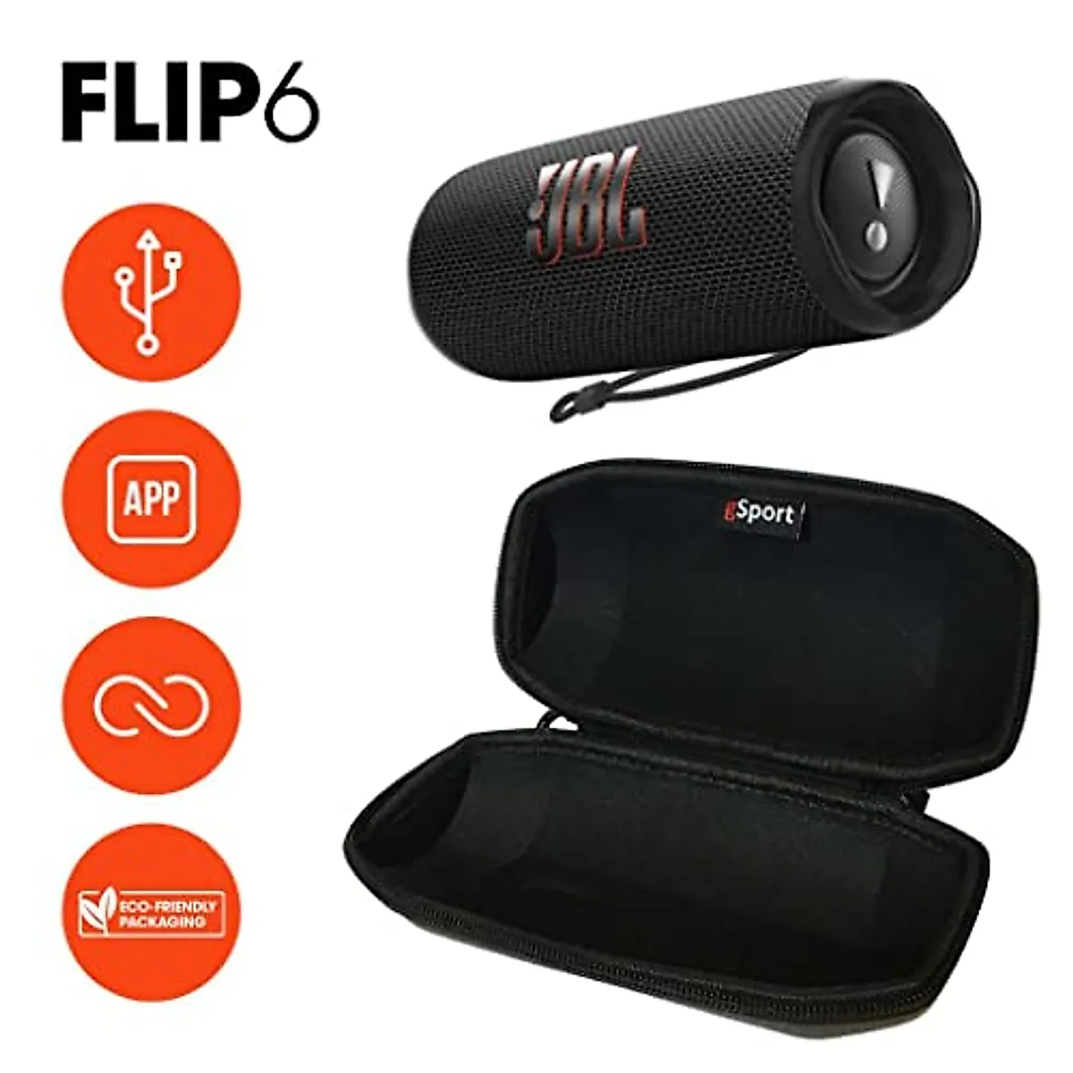JBL FLIP 6 Waterproof Portable Speaker Bundle with gSport Carbon Fiber Case (Black)