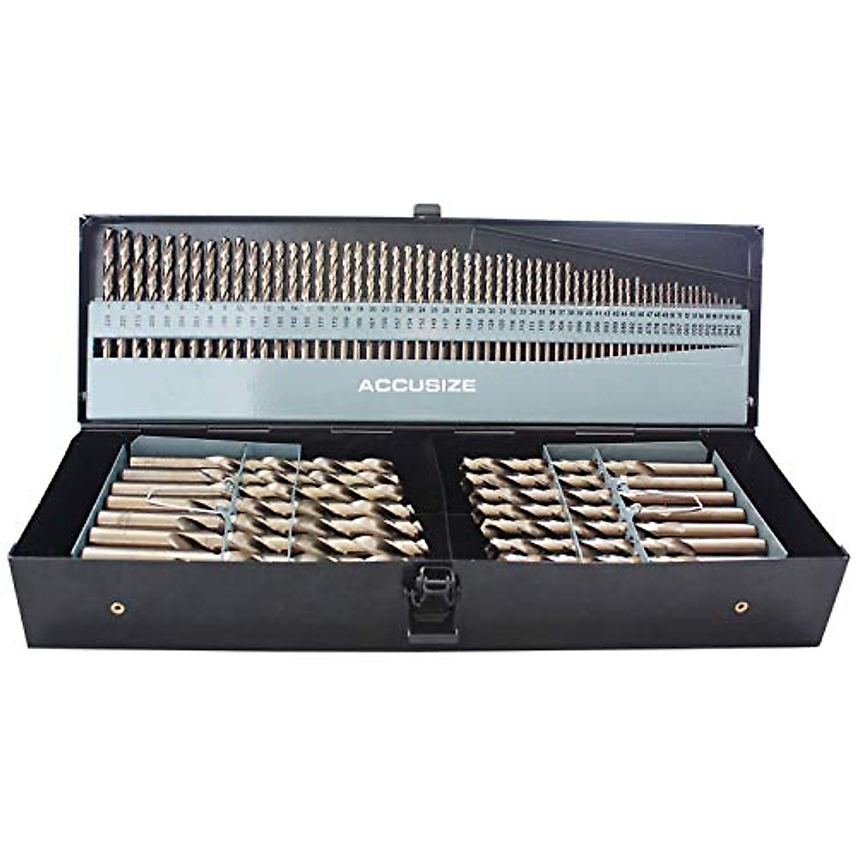 Accusize Industrial Tools M35-H.S.S. Plus 5% Cobalt 115 Pc Professional Drill Bit Set, 135 Deg Split Point, 3-in-1, 1/16-1/2'', Number 1 to 60, A to Z