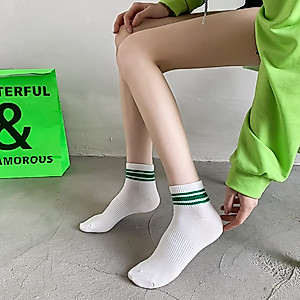 Xhonp 5 Pairs Cute Big C Letter Crew Socks Checkerboard Socks Striped Socks for Women Socks (Short-Length Green)