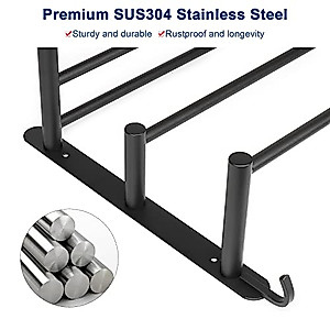 NearMoon Bathroom 3 Tier Towel Shelf- Premium SUS304 Stainless Steel Towel Rack with Double Towel Bar Space Saving Towel Hangers Bath Storage Organizer Accessory Wall Mounted (24 Inch, Matte Black)