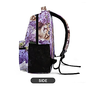 Niapessel Kids Backpack for School, Cute Kitten Purple Flower Pattern Students Bookbags School Bags Girls Boys