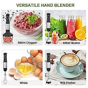 Immersion Blender,7 in 1 Hand Blender Electric 800W 20-Speed with Egg Whisk,Milk Frother,500ml Chopper,600ML Beaker,Ice Crush Blade,for Puree Infant Food, Smoothies, Sauces, Soups